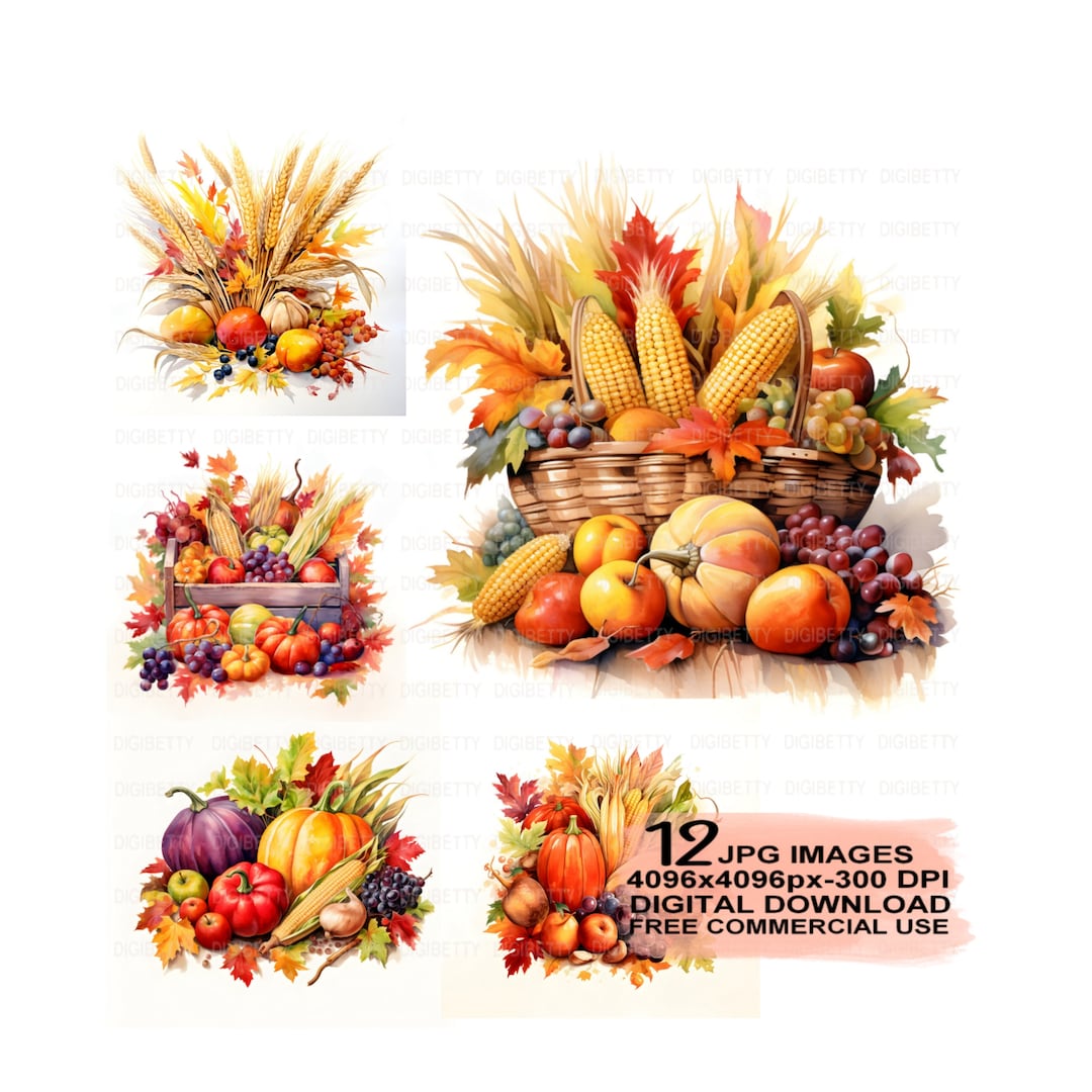 Watercolor Autumn Harvest Clipart Bundle 12 Jpg Files Fall - Etsy