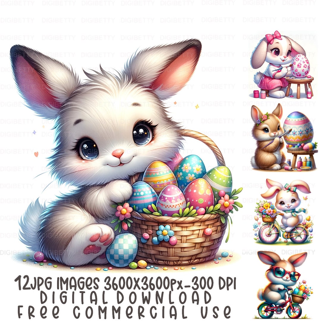 Easter Clipart Bundle 12 Jpg Files Easter Bunny Clip Art Baby Rabbits ...
