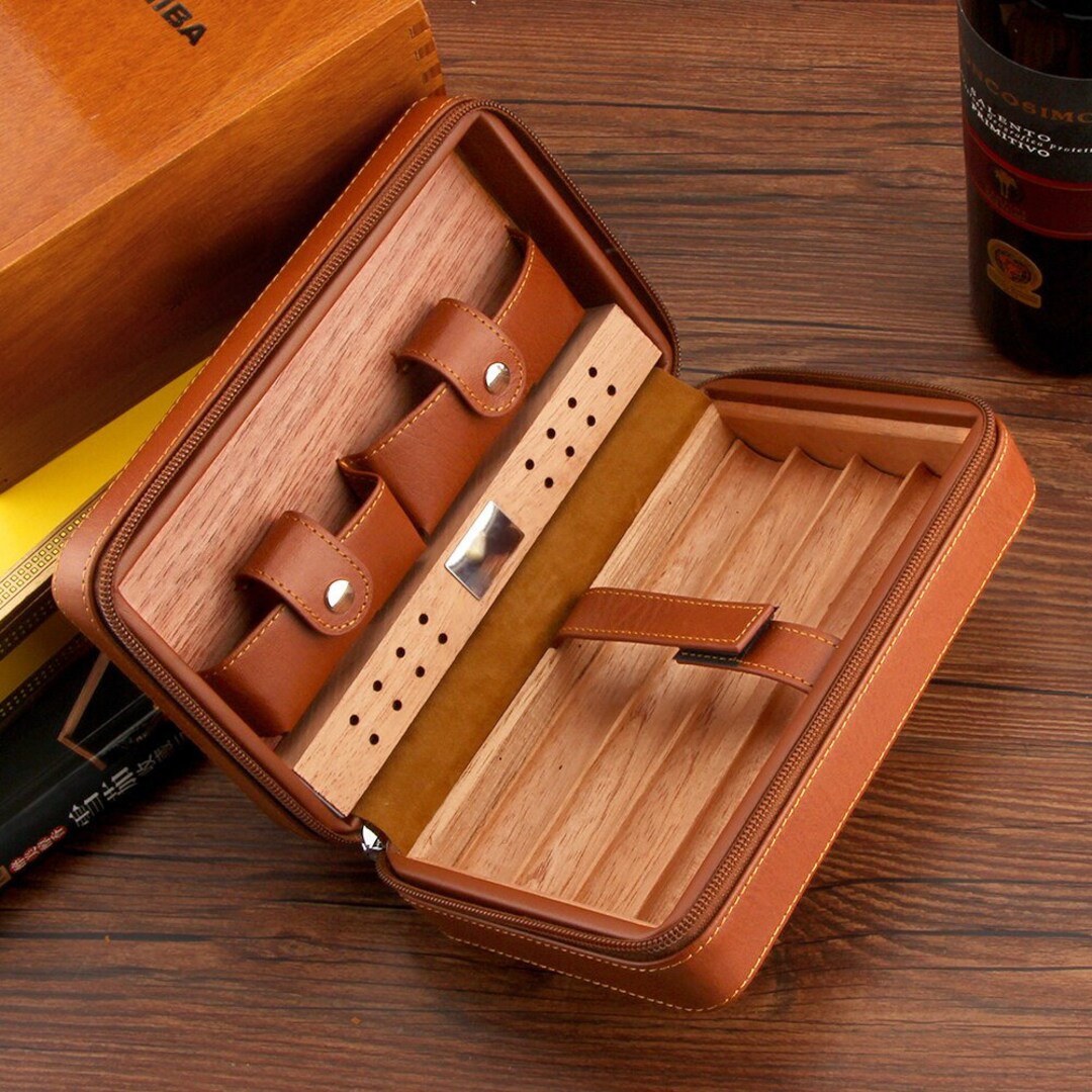 Portable Cedar Wood Cigar Box Leather Cigar Case Storage - Etsy