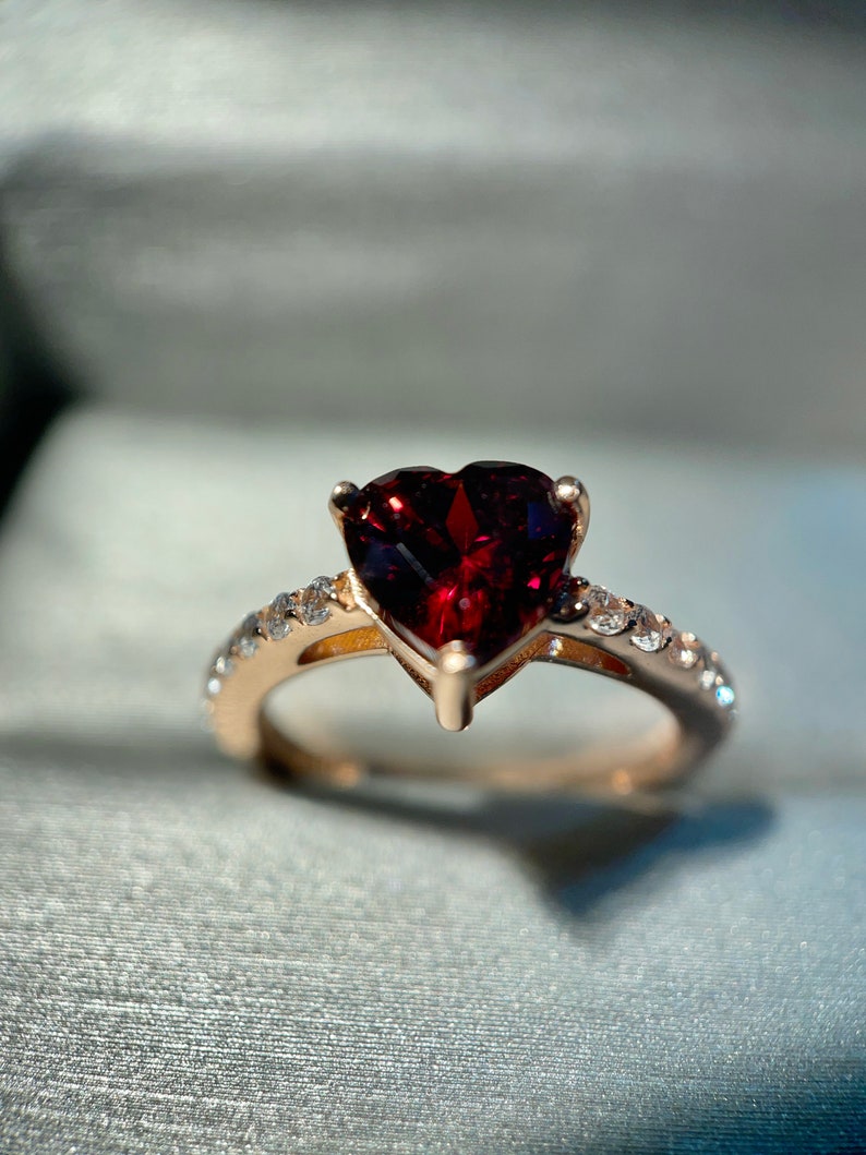 Garnet Red Heart Ring | 18K Rose Gold Plating 925 Sterling Silver ...
