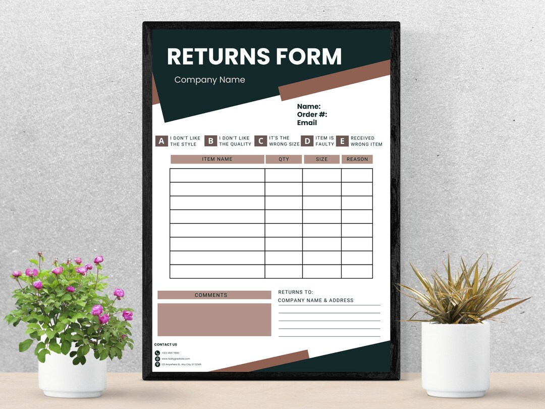 Professional Modern Editable Returns Form Template for Small Business ...