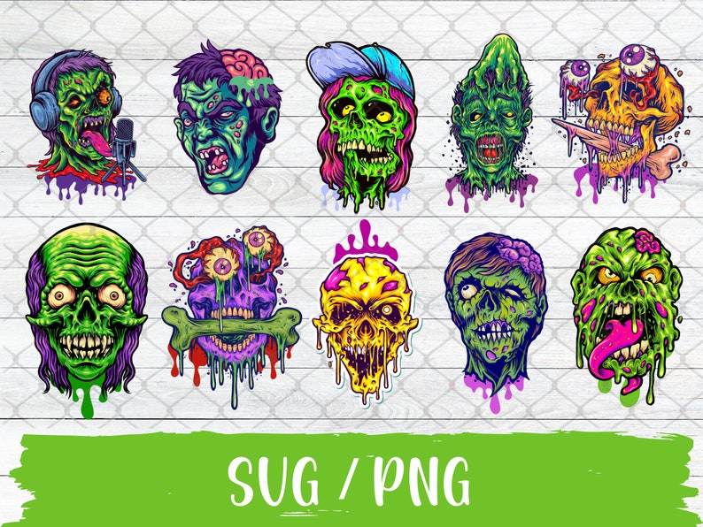 Zombie SVG Bundle PNG / Cut Files / Sublimation Zombie Download ...