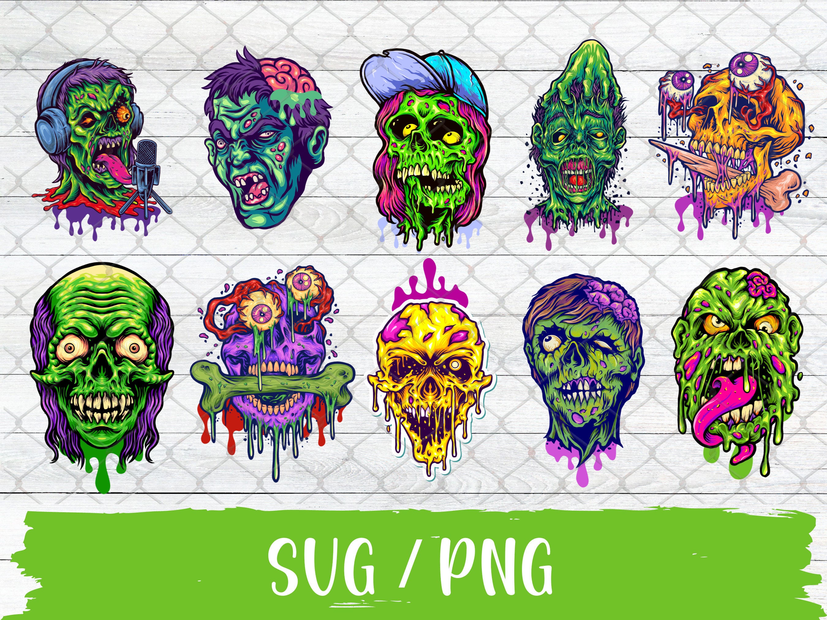 Zombie SVG Bundle PNG / Cut Files / Sublimation Zombie Download ...