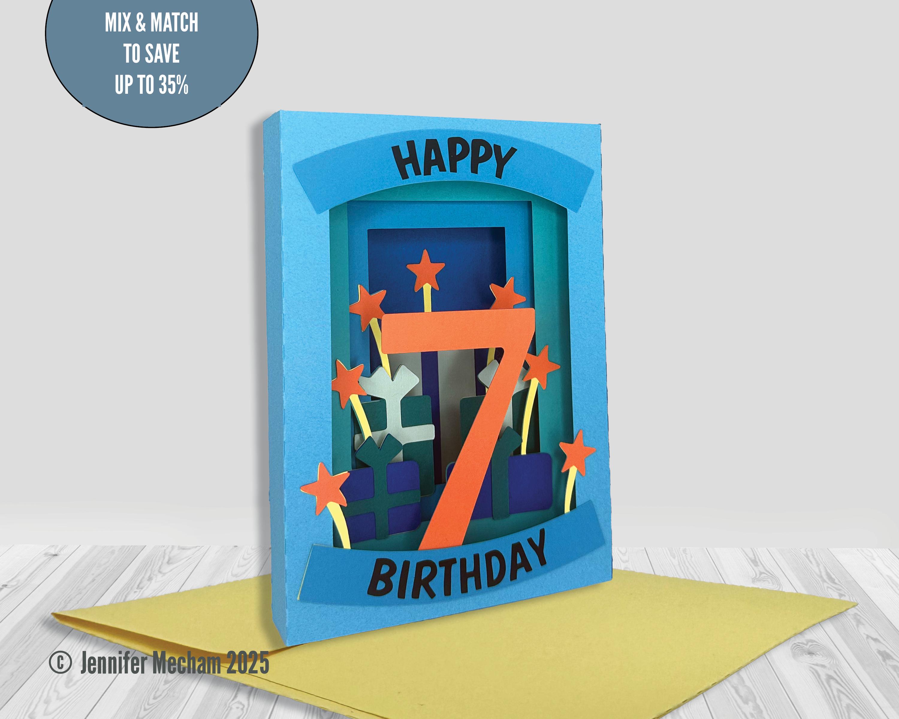 7th Birthday Card SVG | 3D Shadow Box Tunnel Card | Cricut Silhouette ...