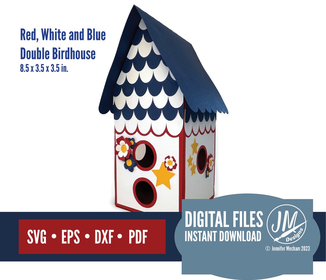 3d House SVG, Birdhouse, Red, White and Blue, Double Decker Birdhouse ...