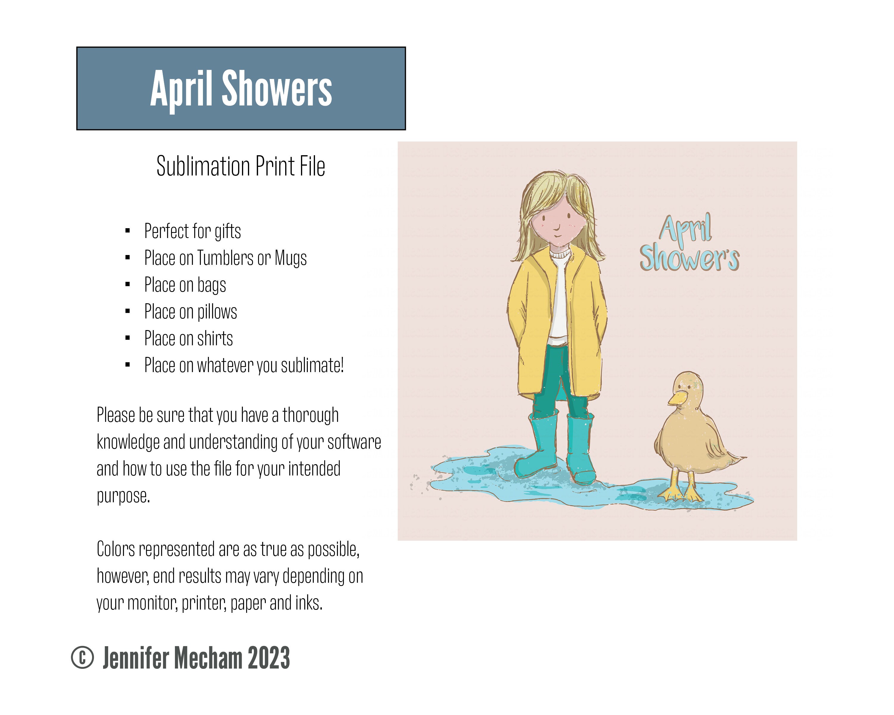 Spring April Showers Sublimation Png, Girl With Duck, T Shirt Png ...
