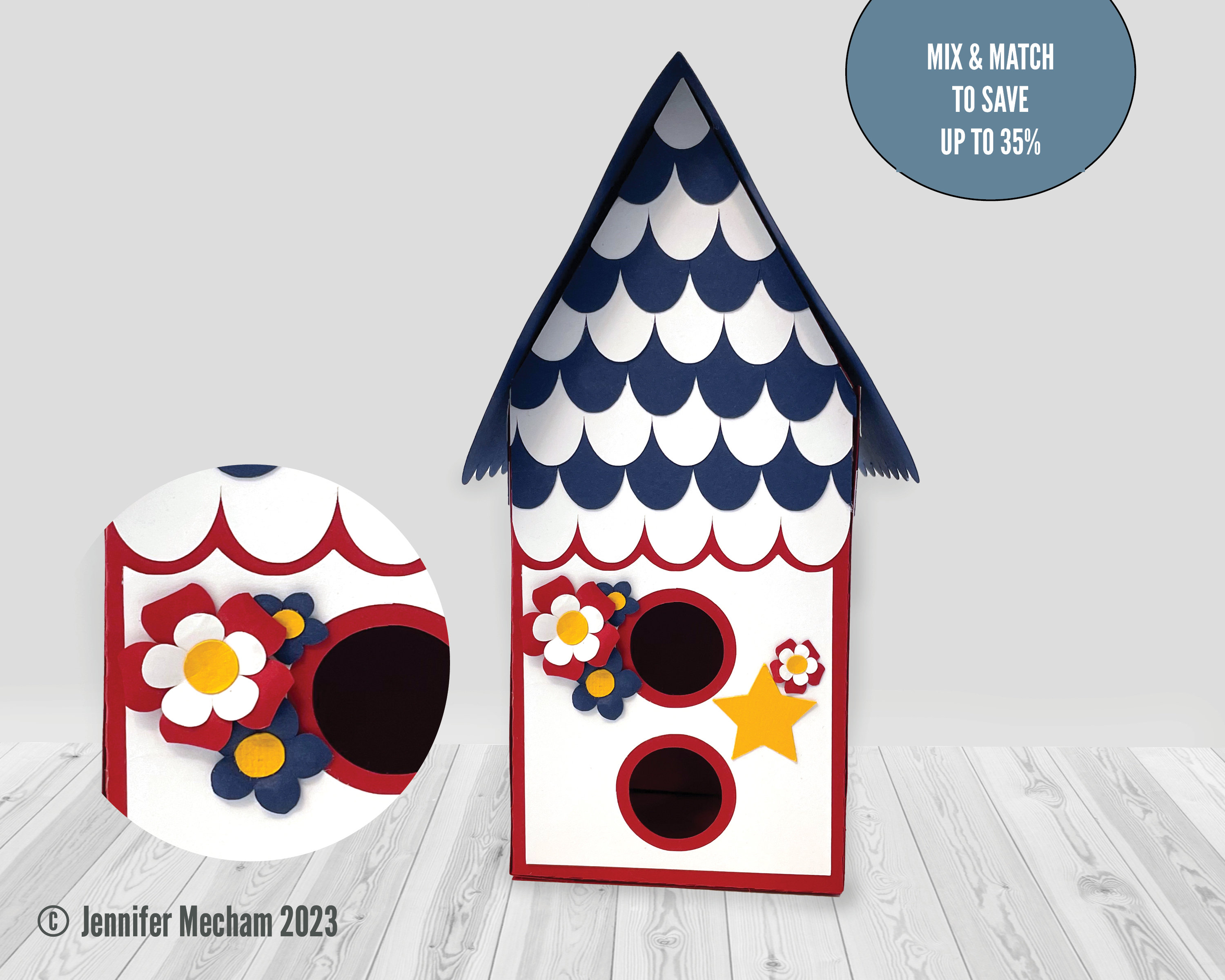 3d House SVG, Birdhouse, Red, White and Blue, Double Decker Birdhouse ...