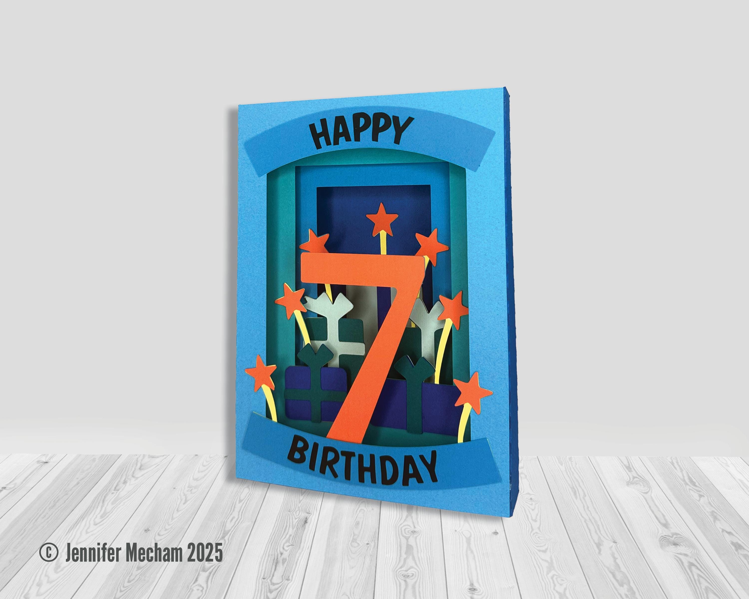 7th Birthday Card SVG | 3D Shadow Box Tunnel Card | Cricut Silhouette ...