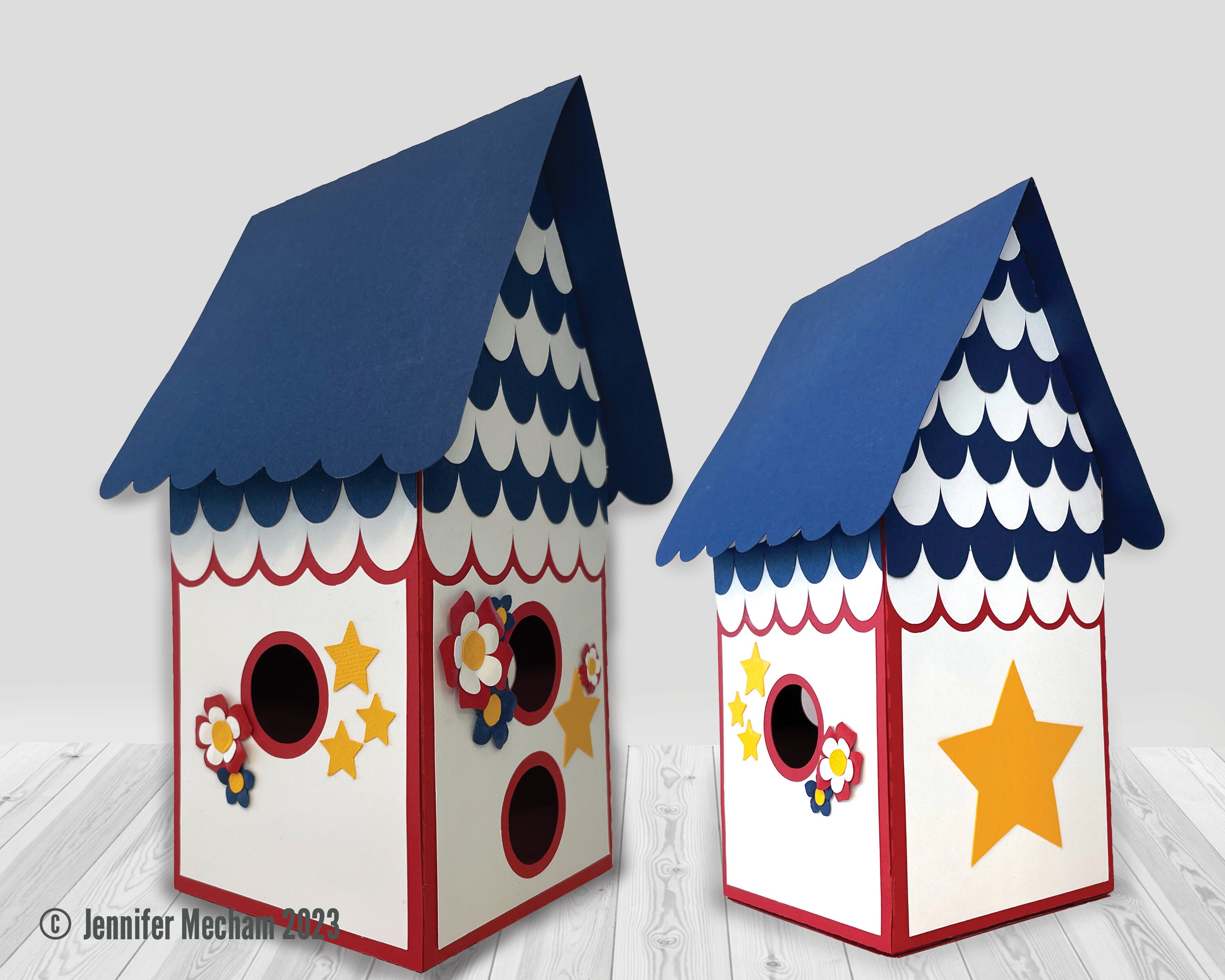 3d House SVG, Birdhouse, Red, White and Blue, Double Decker Birdhouse ...