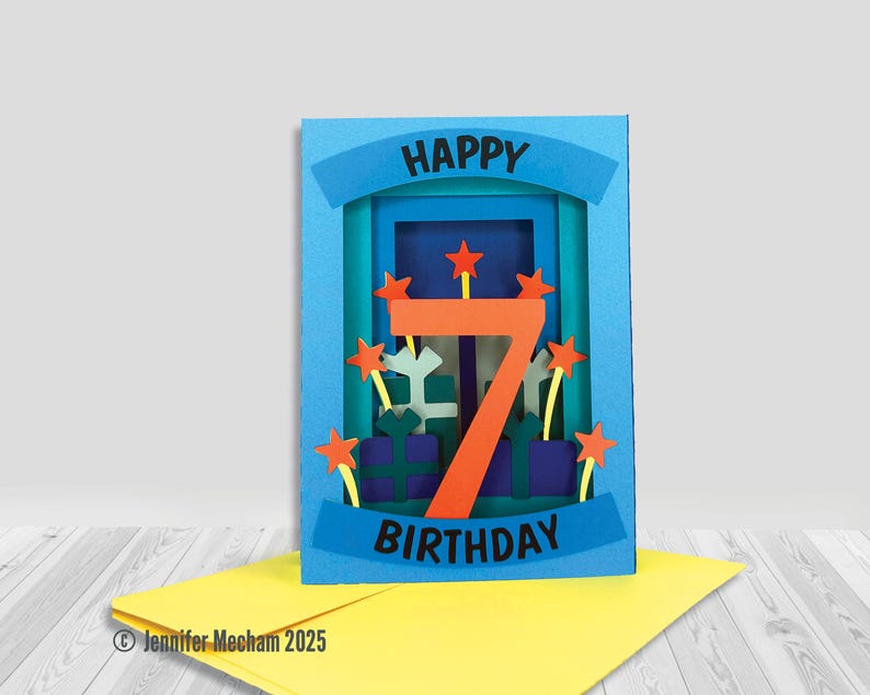 7th Birthday Card SVG | 3D Shadow Box Tunnel Card | Cricut Silhouette ...