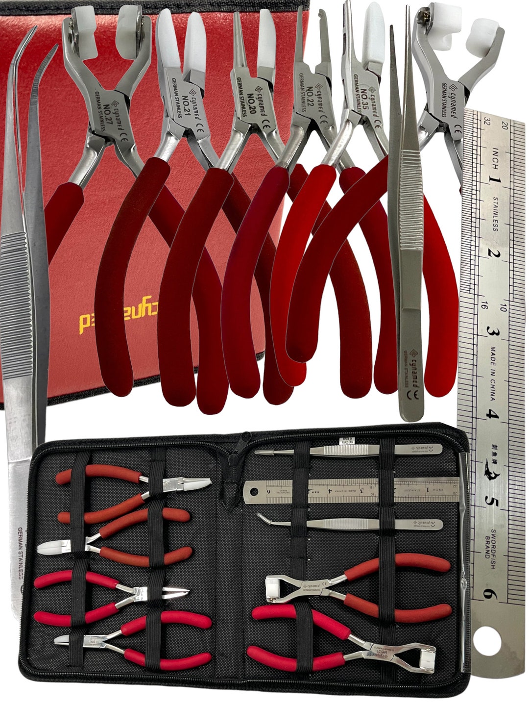 Premium Set of 9 Eyeglass Optical Optician Tools Pliers Bent Nose ...