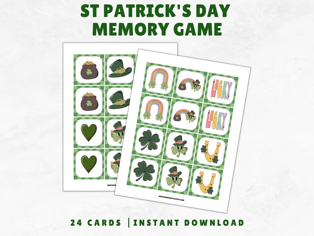 St Patricks Day Matching Game for Kids, Printable Memory Game, St ...