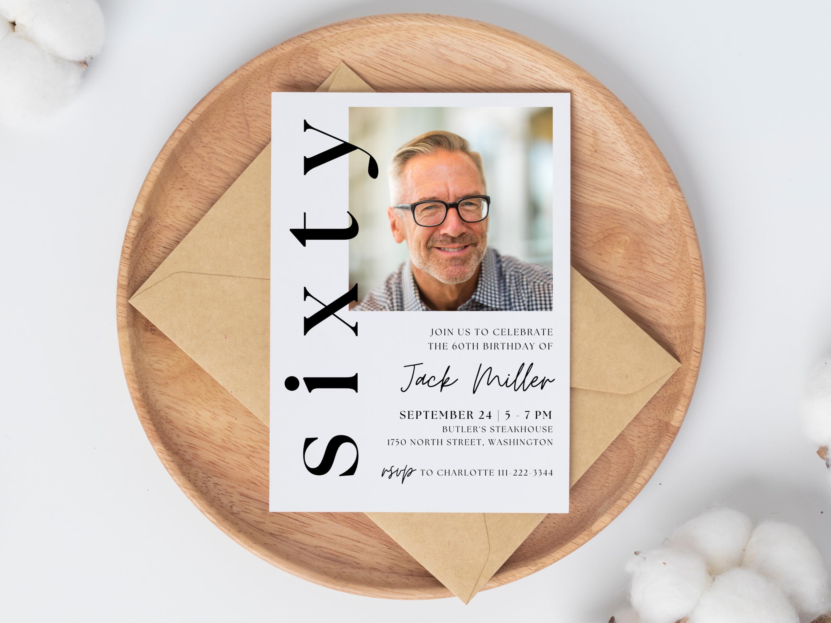 Men's 60th Birthday Photo Invitation Template (evite) - Etsy