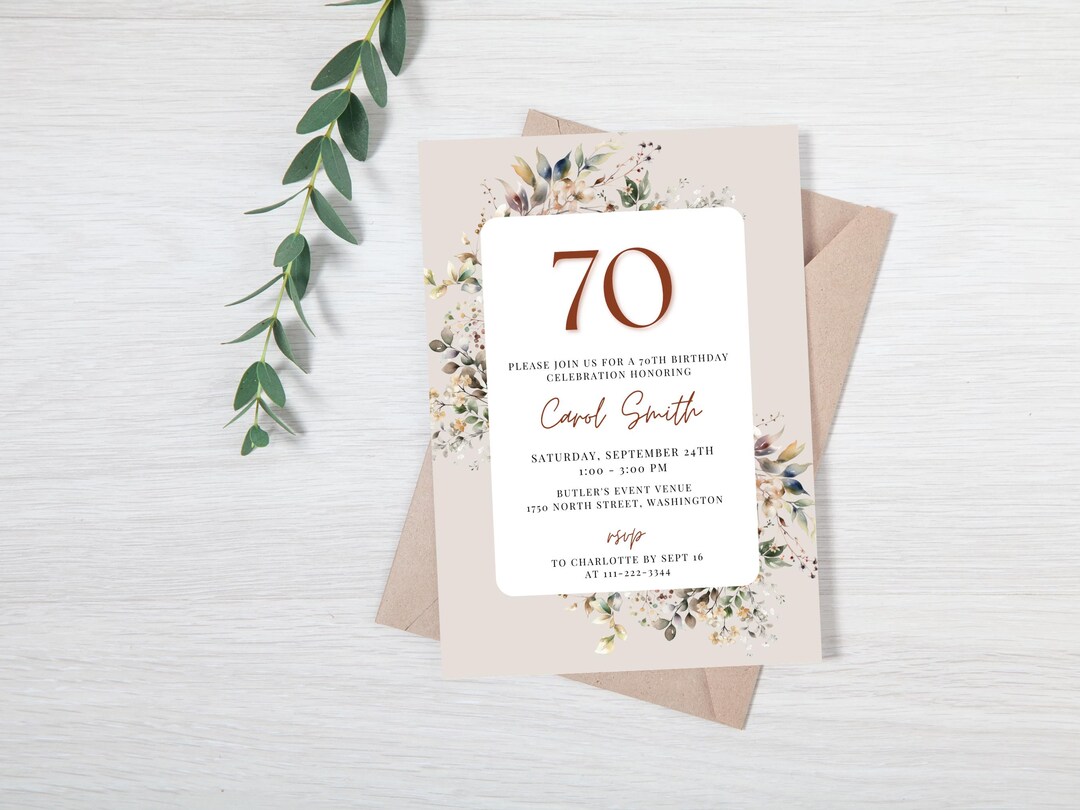 Floral 70th Birthday Invitation Template: Editable Fall Design (canva ...