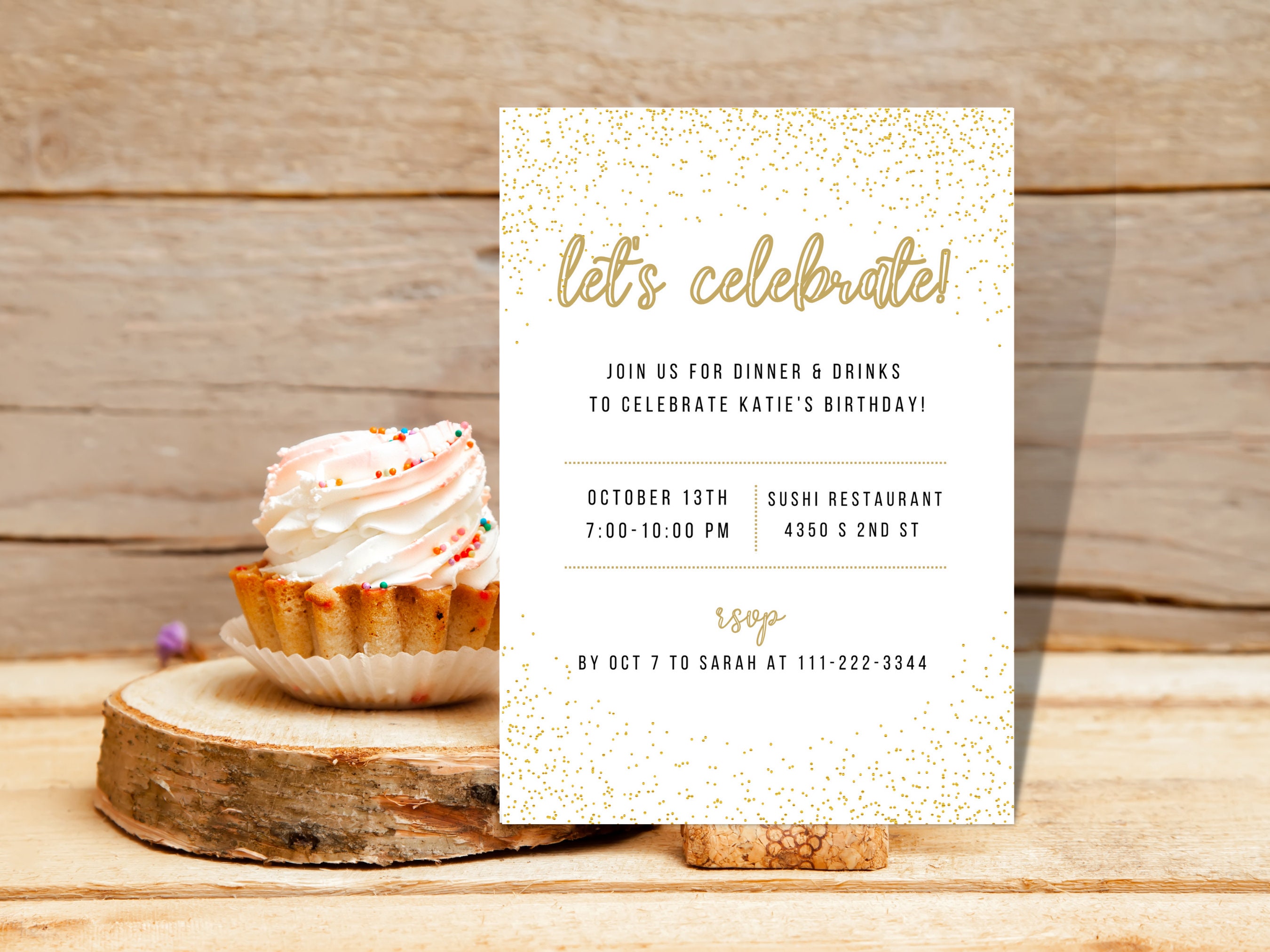 Gold Birthday Invitation, Gold Confetti Invitation, Birthday Invite ...