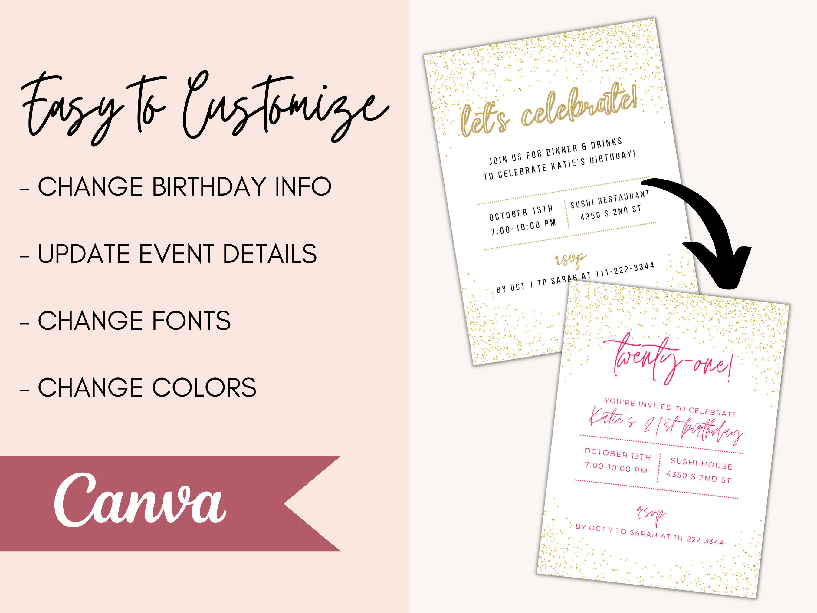Gold Birthday Invitation, Gold Confetti Invitation, Birthday Invite ...