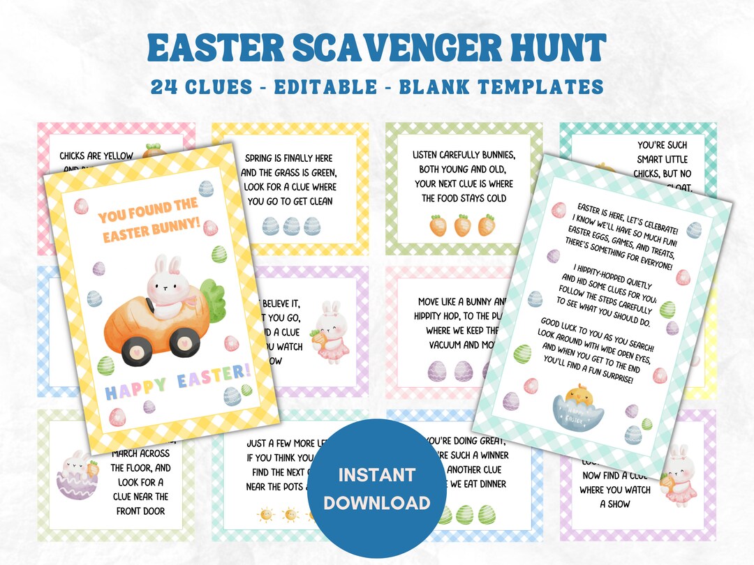 Easter Scavenger Hunt Clues: Kids Easter Game (editable Canva Template ...
