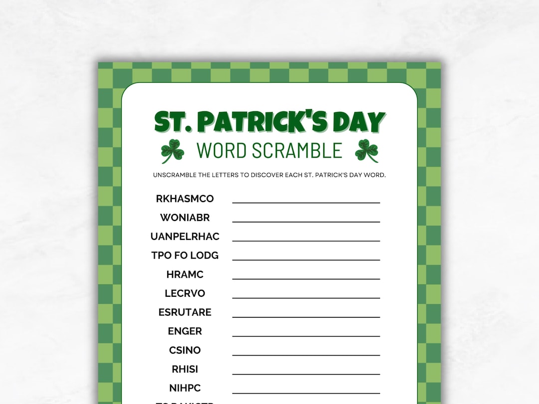 St Patricks Day Word Scramble, Printable Games for Kids, Classroom ...