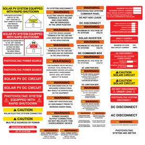 100-102 Solar Safety Labels Pack of 43-2014, 2017 and 2020 NEC Pack ...