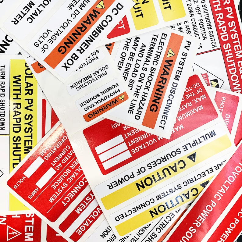 100-102 Solar Safety Labels Pack of 43-2014, 2017 and 2020 NEC Pack ...