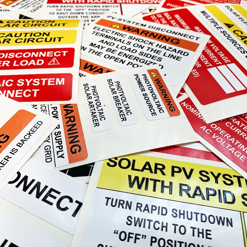 100-102 Solar Safety Labels Pack of 43-2014, 2017 and 2020 NEC Pack ...