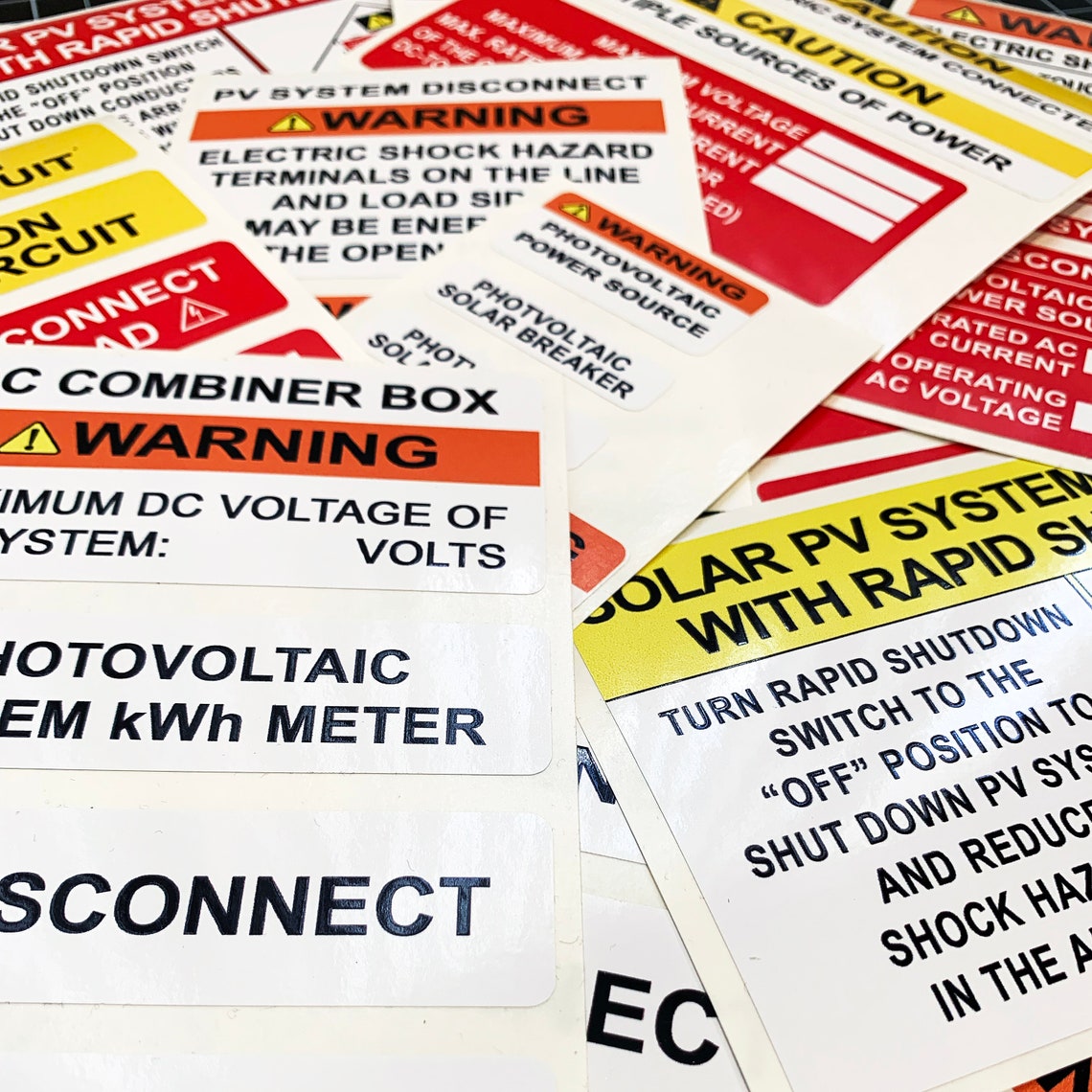 100-102 Solar Safety Labels Pack of 43-2014, 2017 and 2020 NEC Pack ...
