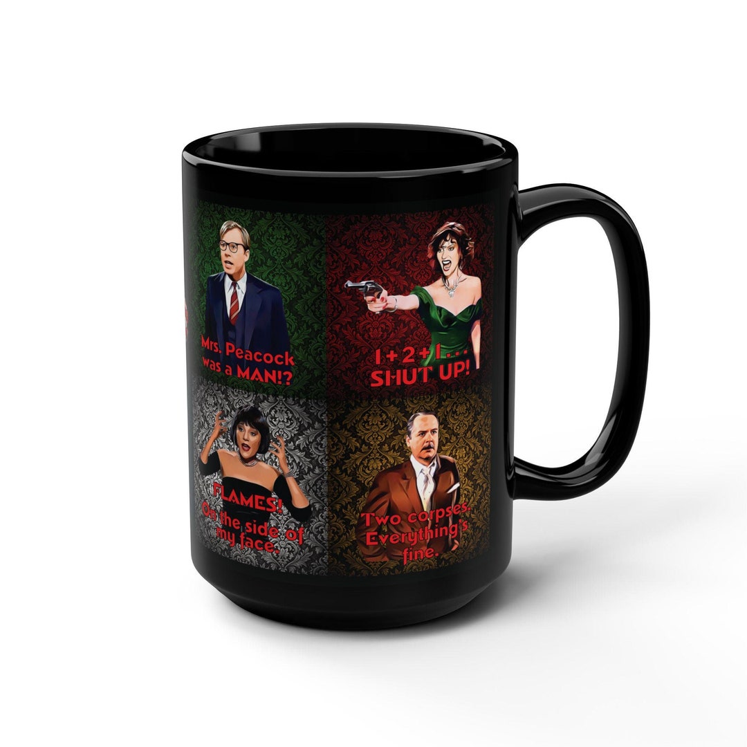 Classic Movie Cast Black Mug, Clue Fan Gift, Mystery Movie Lover Mug ...