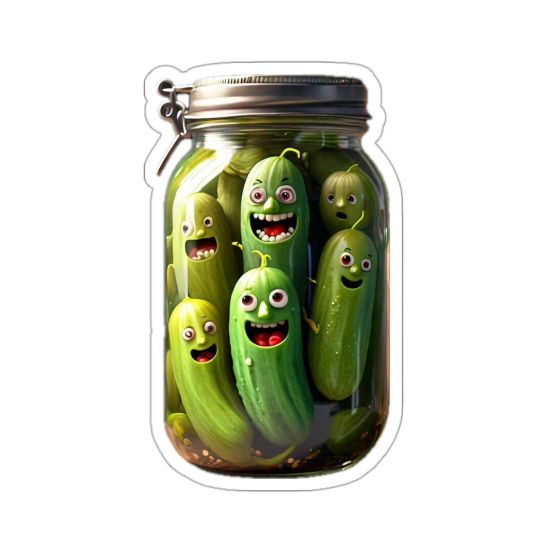 Pickles in a Jar Stickers, Cute Food Stickers, Happy Pickle Art ...