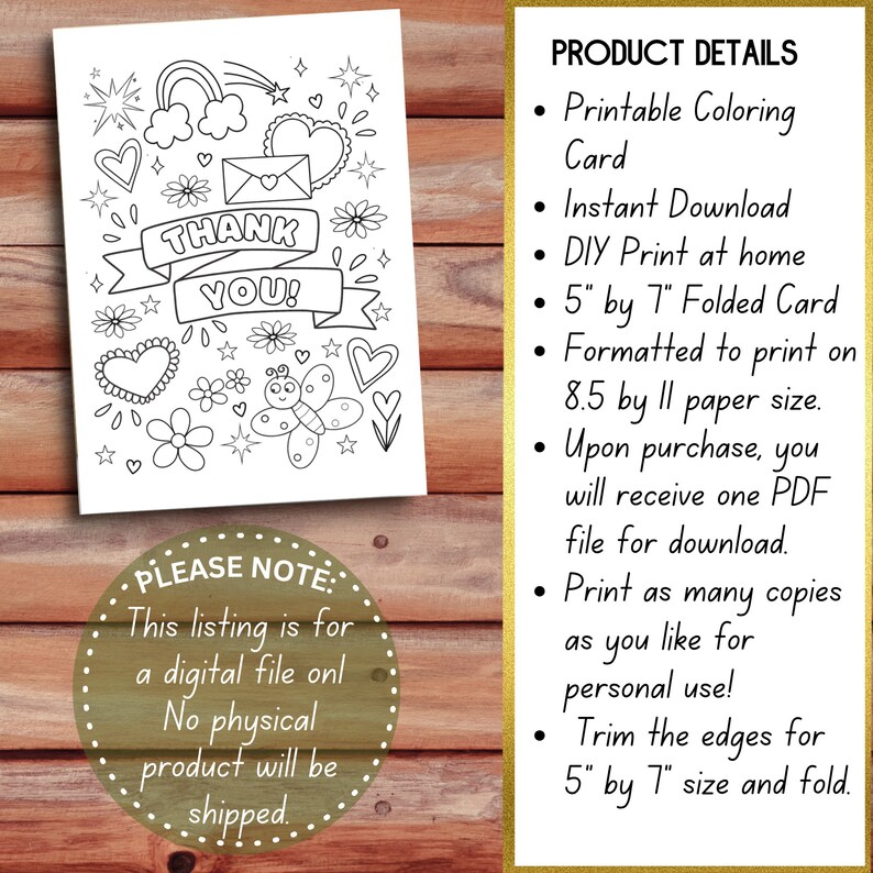 Printable Thank You Coloring Card Color Your Own DIY Fun Thank You Card ...