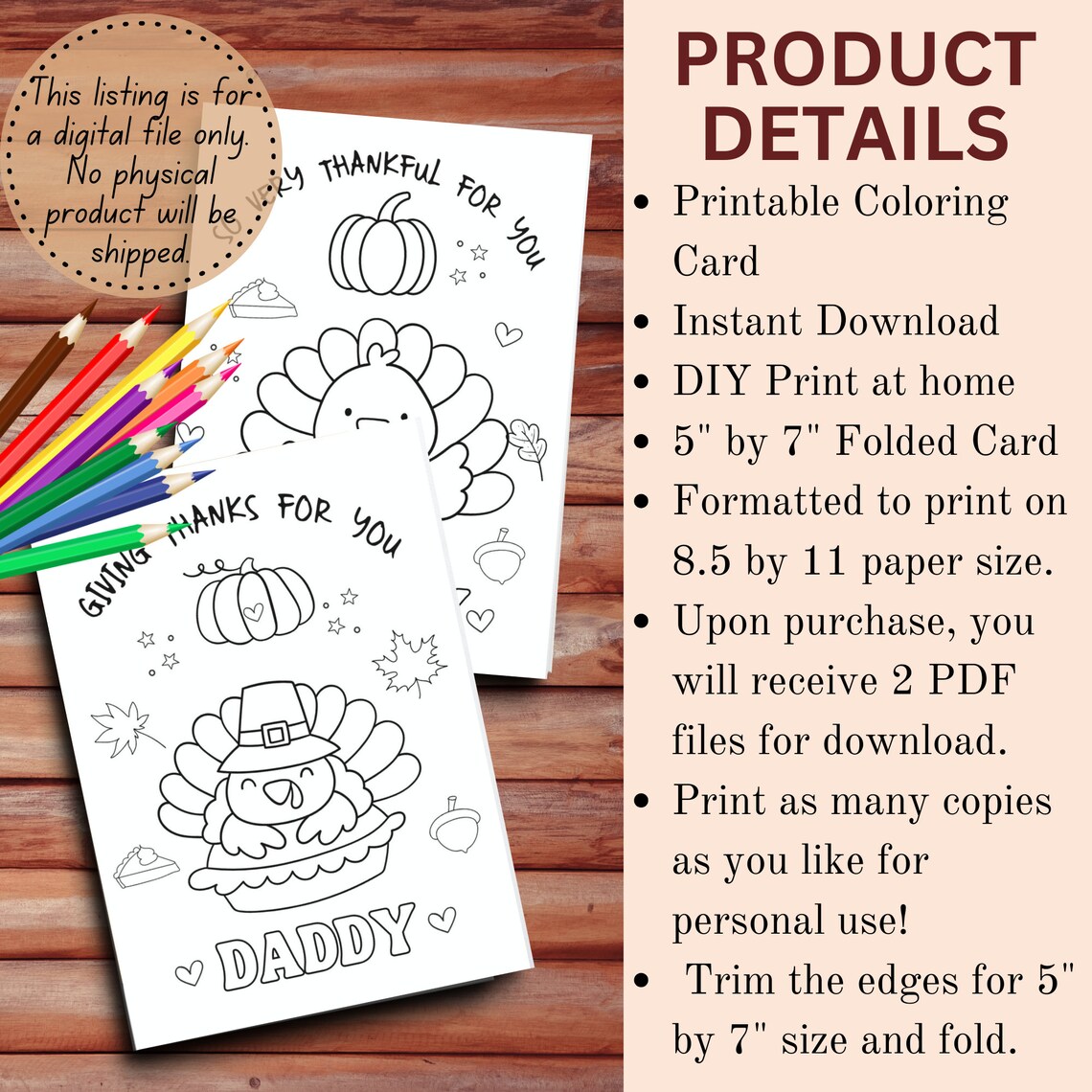 Thanksgiving Coloring Cards DIY Thanksgiving DOWNLOAD 2 Printable ...