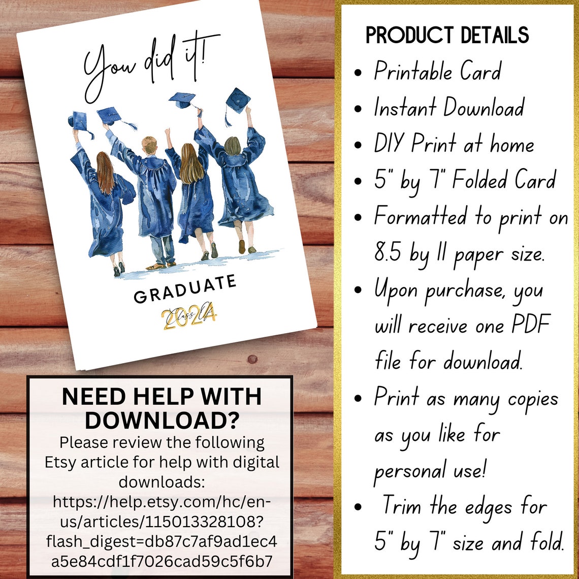 Instant Download Printable Graduation Card Congratulations Graduate ...