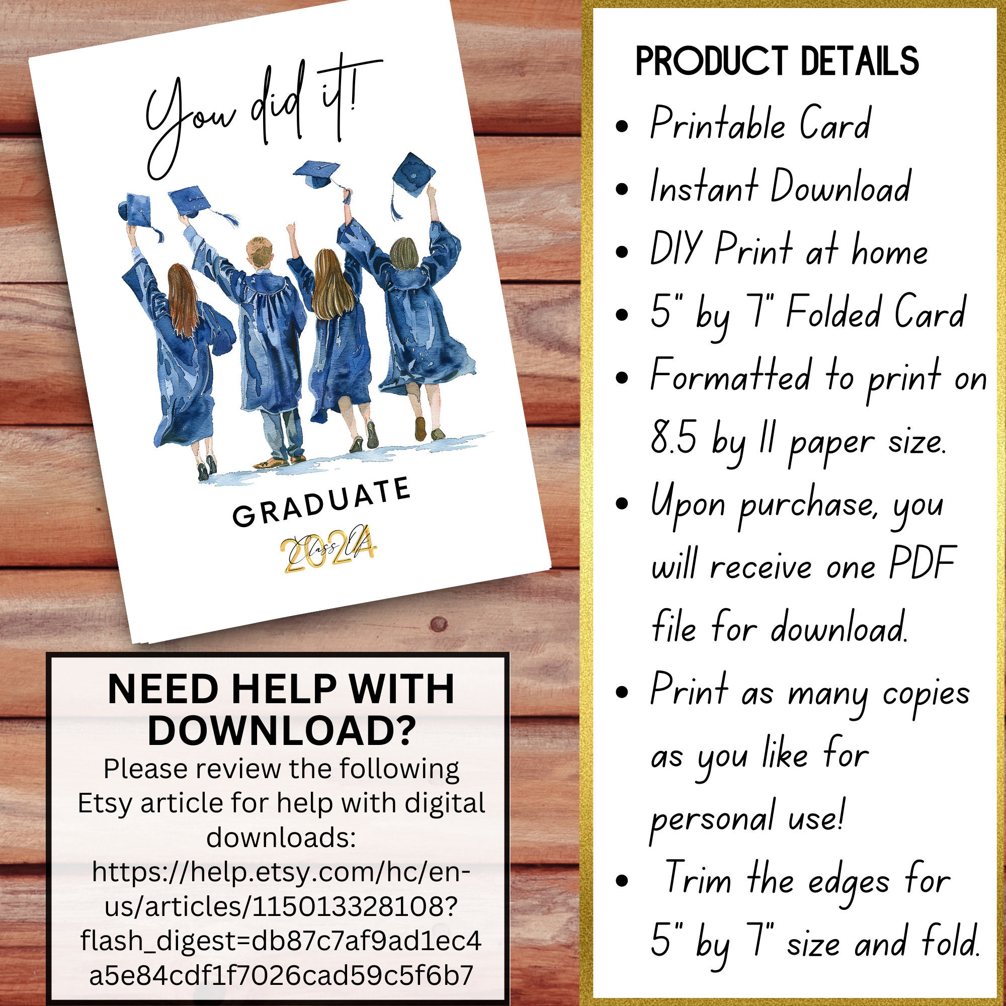Instant Download Printable Graduation Card Congratulations Graduate ...
