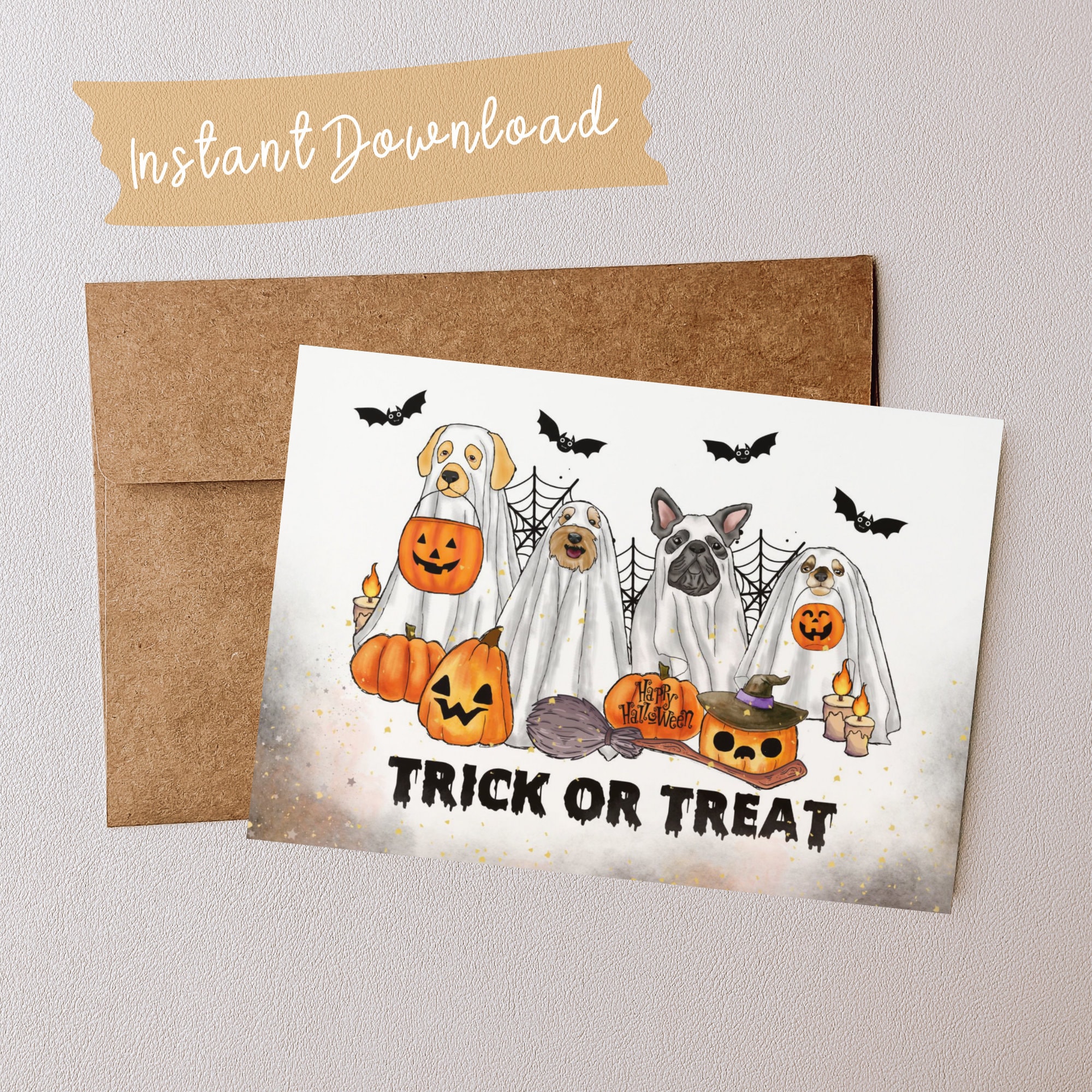 Spooky Ghost Dog Halloween Card Printable Funny Ghost Dog Card Last ...