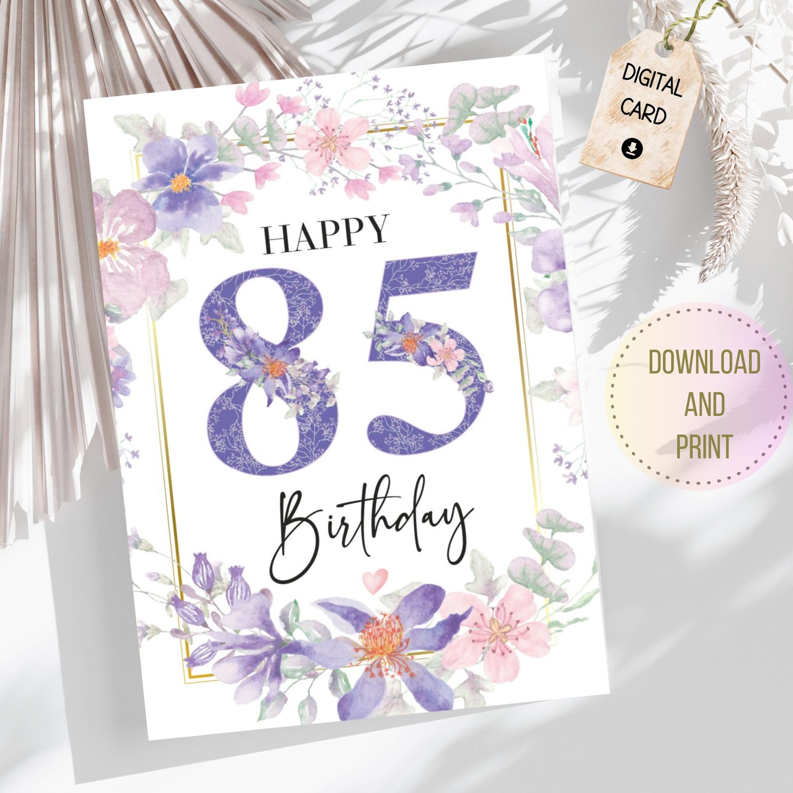 85th Birthday Card Purple Flowers Lavendar Floral Birthday Milestones ...