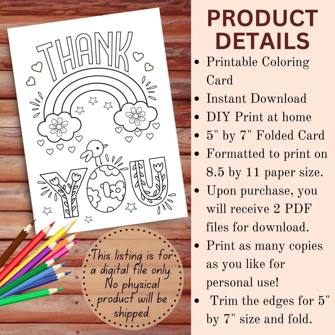 Printable Thank You Coloring Card From Child Color Your Own DIY Thank ...