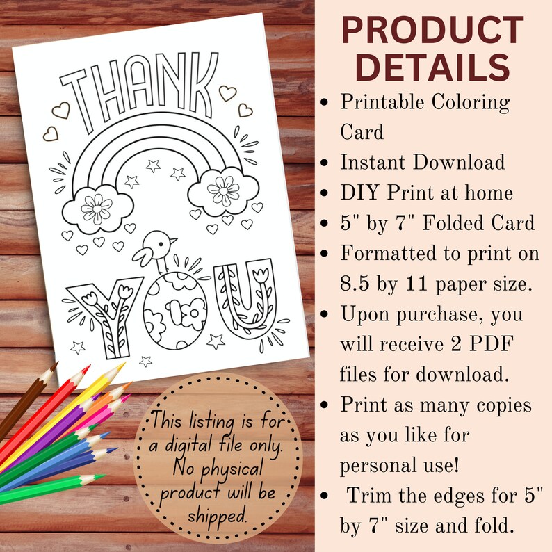 Printable Thank You Coloring Card From Child Color Your Own DIY Thank ...