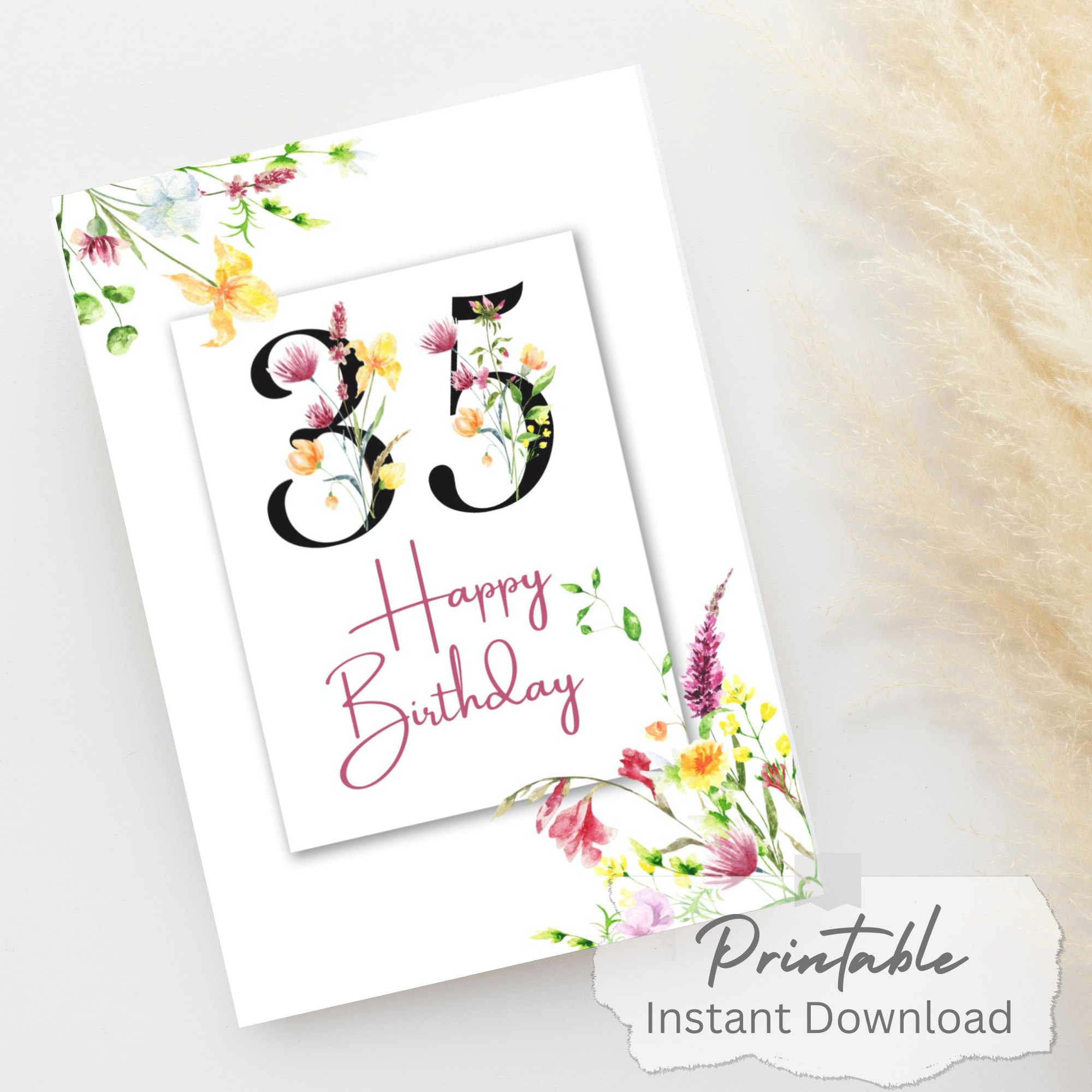Printable 35th Happy Birthday Card Instant Download Blank - Etsy