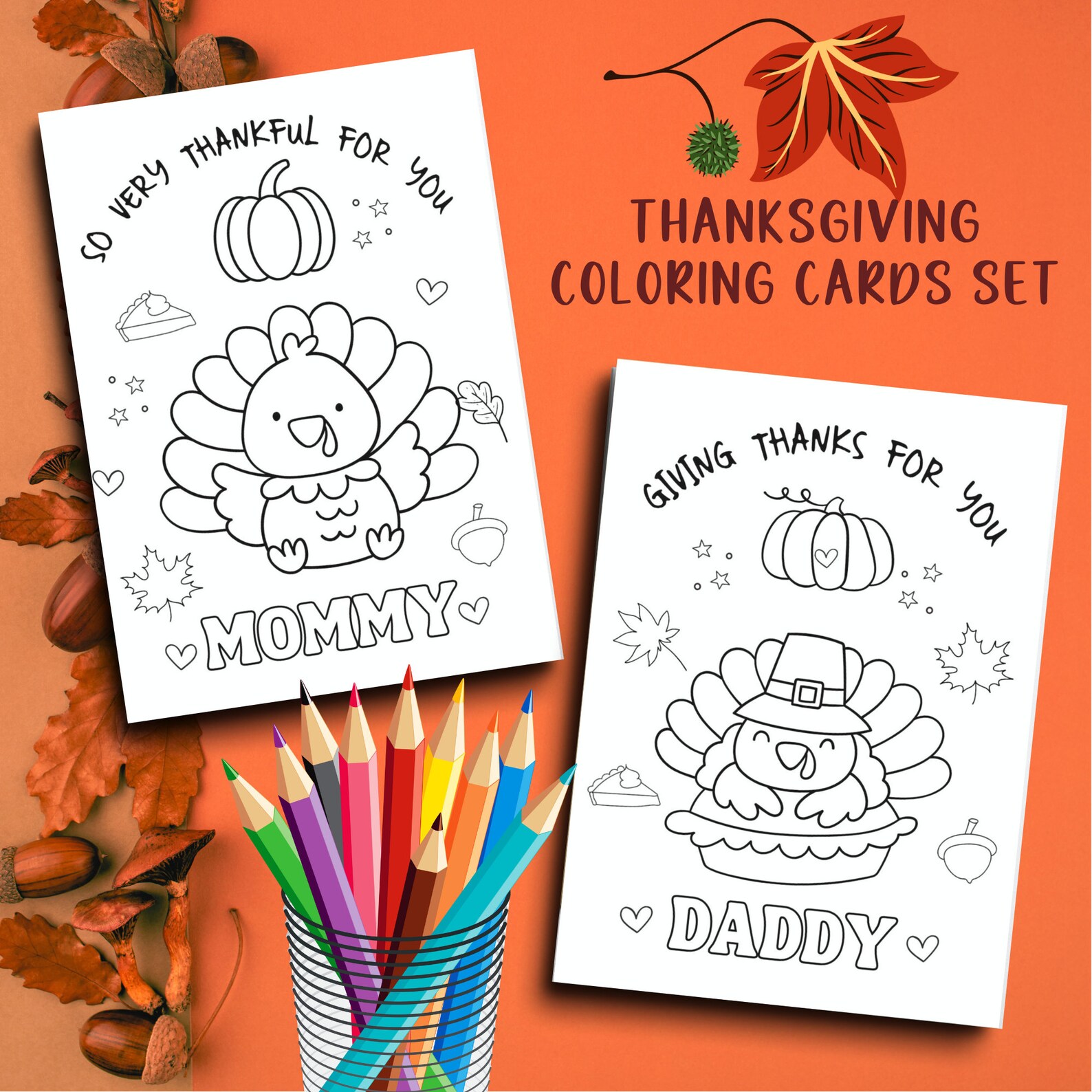 Thanksgiving Coloring Cards DIY Thanksgiving DOWNLOAD 2 Printable ...