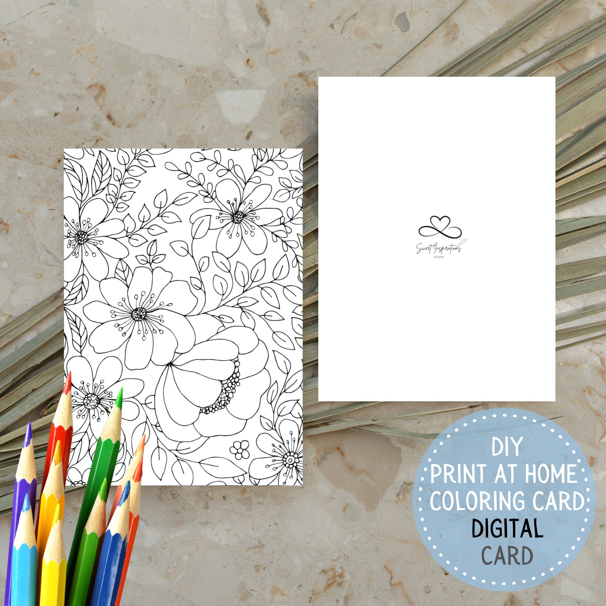 Floral Coloring Card Coloring Flowers Kids Coloring Card Printable ...