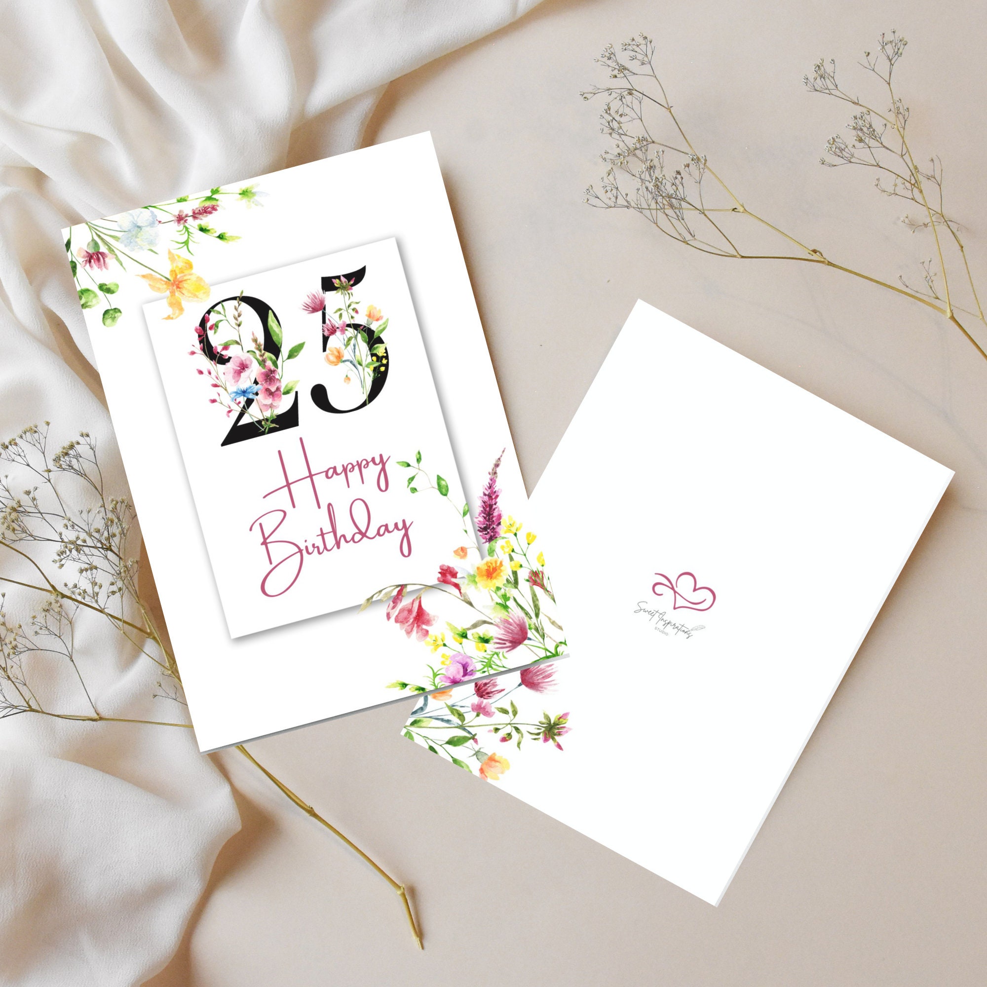 Printable 25th Happy Birthday Card | Instant Download | Blank Interior ...
