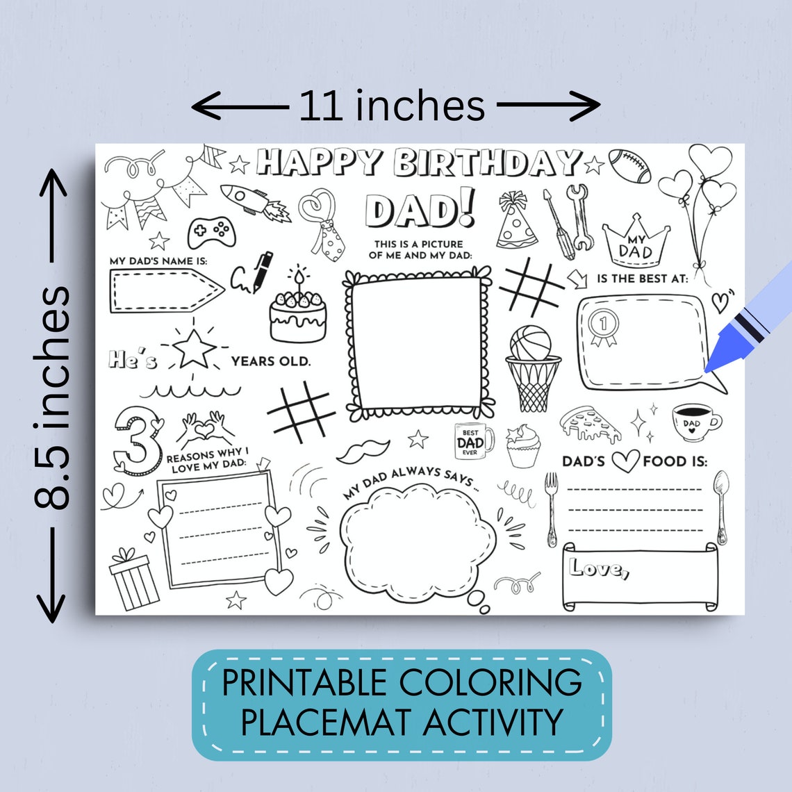 Happy Birthday Dad Coloring Page Activity Placemat Daddy Birthday ...