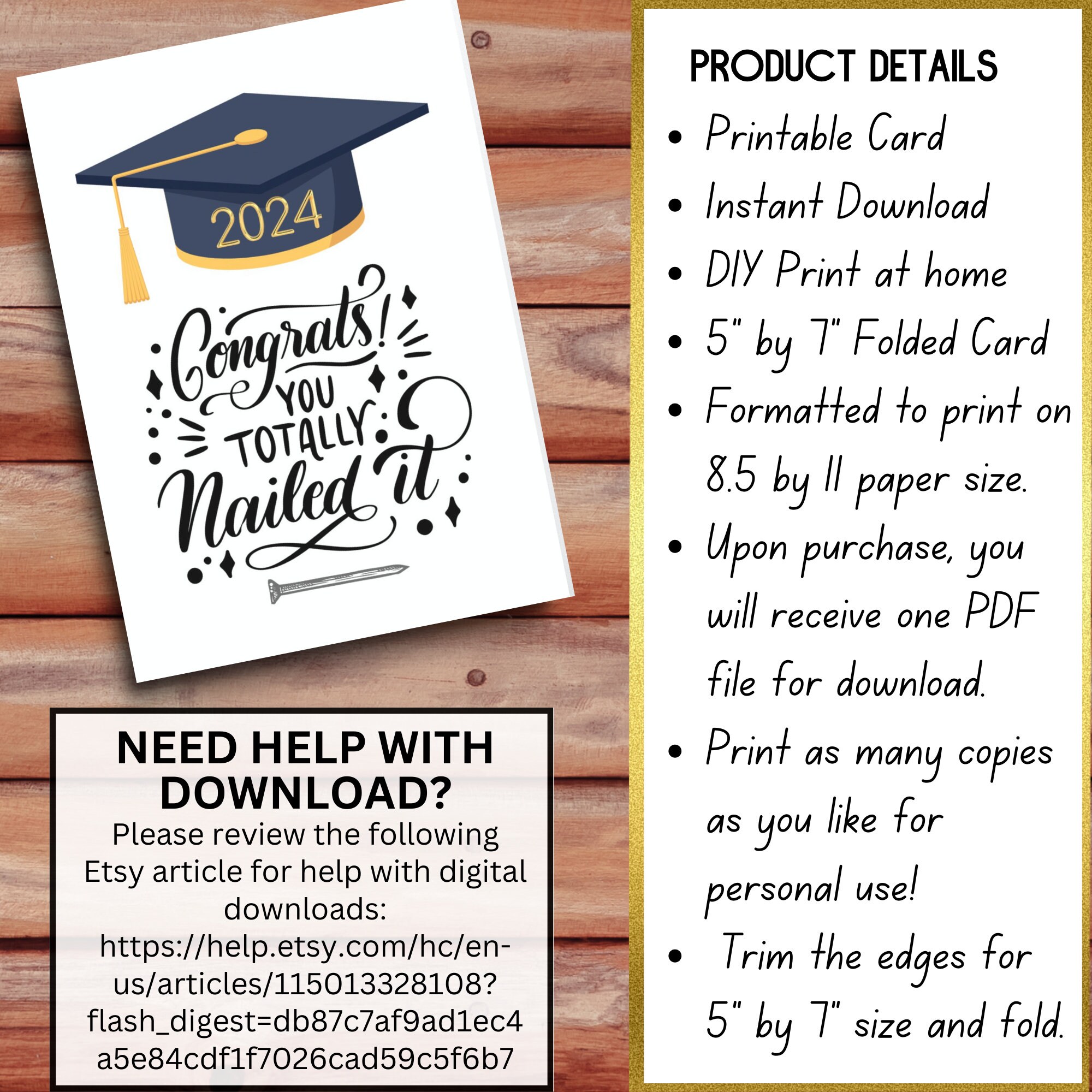 Instant Download Printable Graduation Card Congratulations Graduate ...