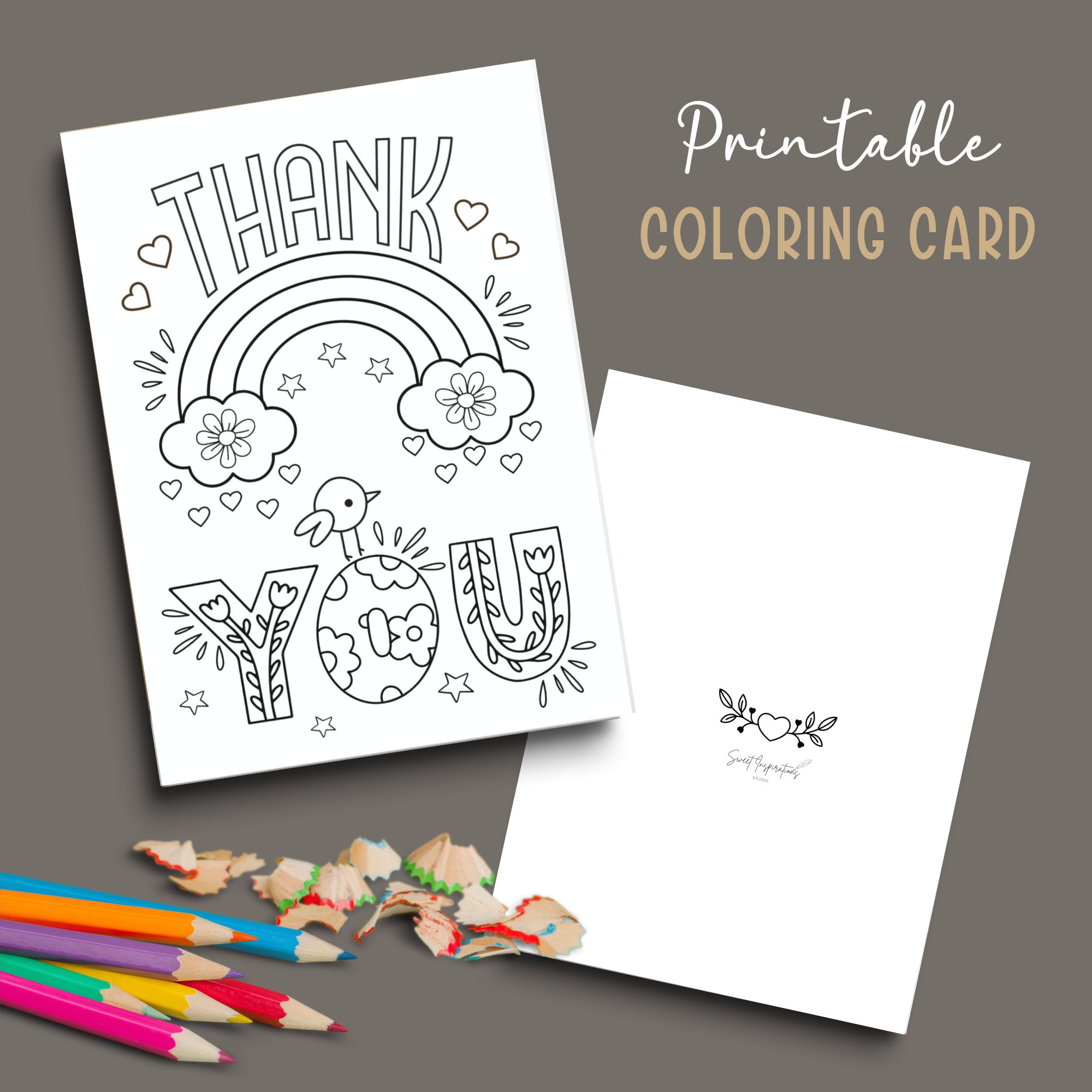 Printable Thank You Coloring Card From Child Color Your Own DIY Thank ...