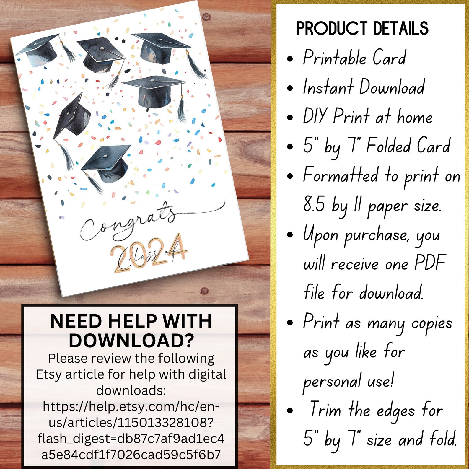 Instant Download Printable Graduation Card Congratulations Graduate ...