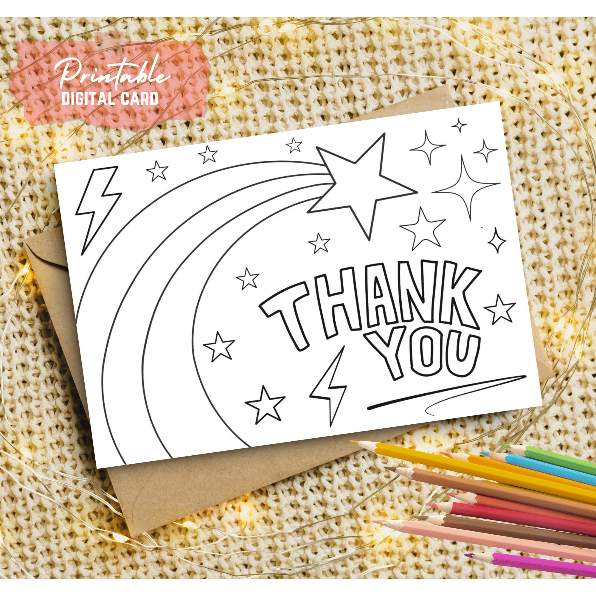 Printable Thank You Coloring Cards Value Pack Color Your Own Fun Thank ...