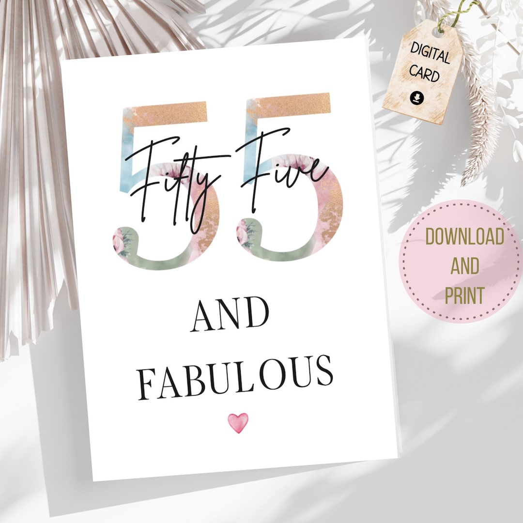 Printable 55th Happy Birthday Card DIY Instant Download Blank Interior ...