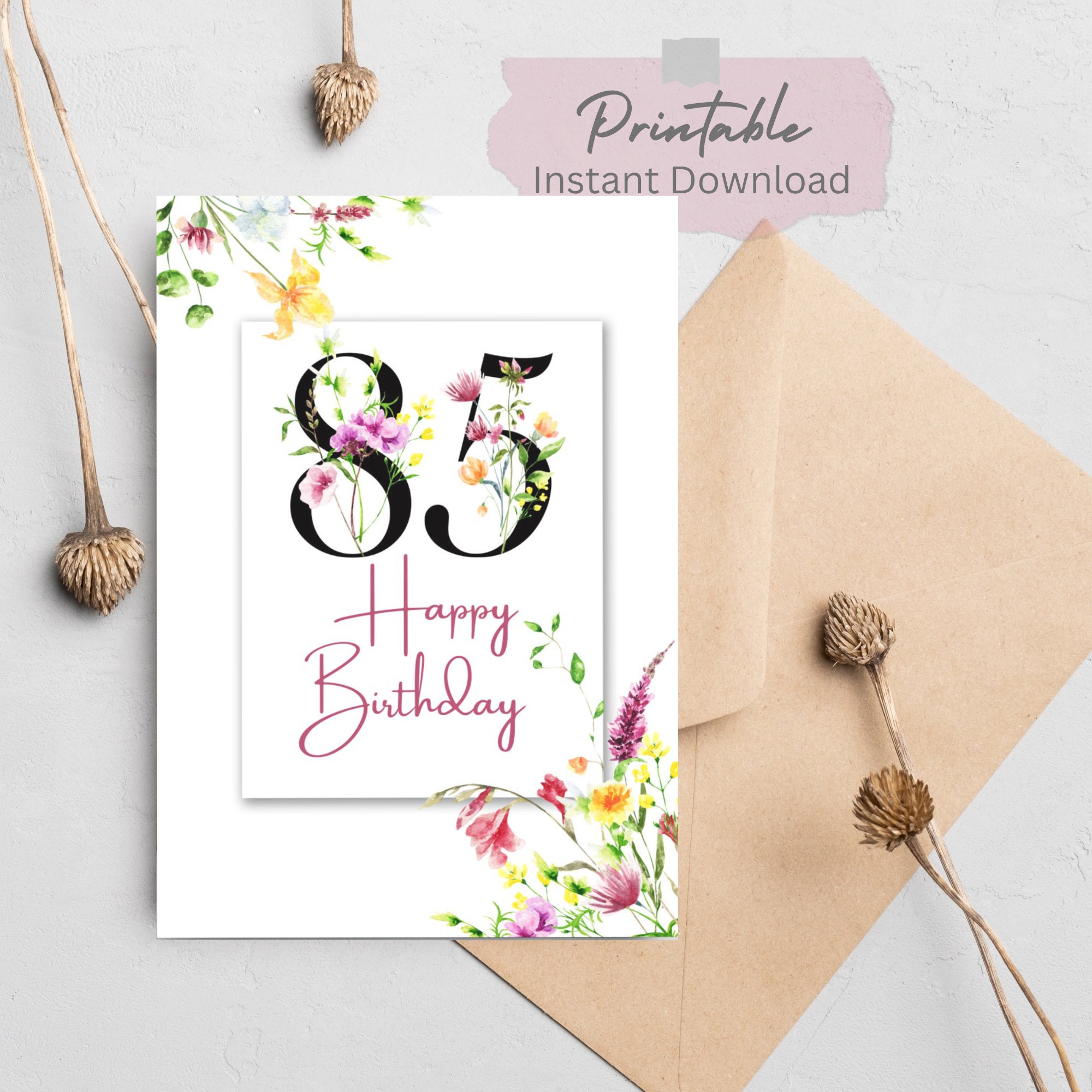 Printable 85th Happy Birthday Card Instant Download Blank Interior 85th ...