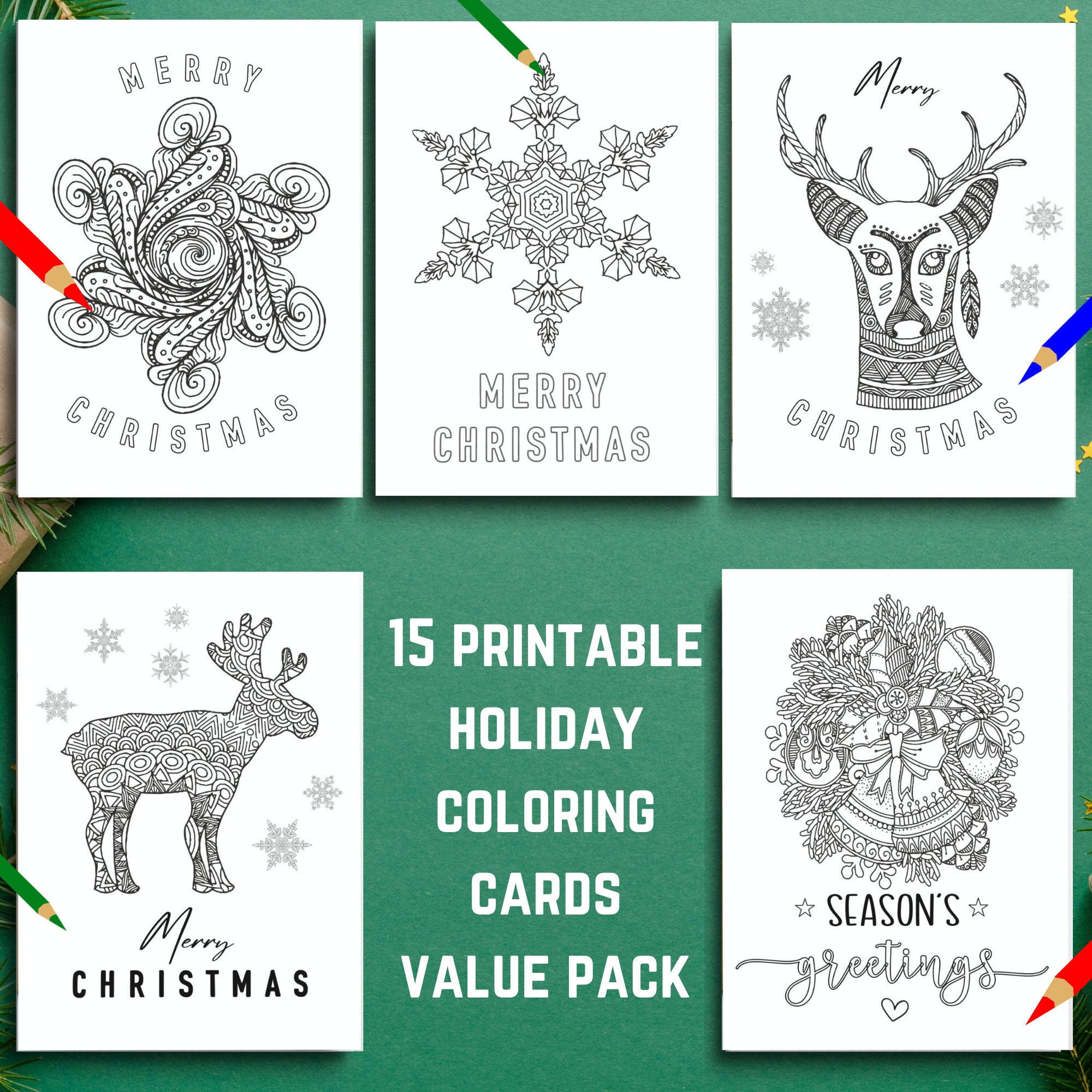 Christmas Mandala Art Coloring Cards Notebook Doodles Colorable Holiday ...