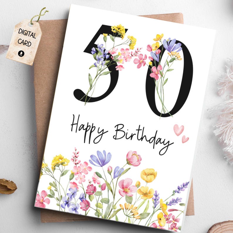 Printable 50th Birthday Card 50th Birthday Milestone Blank Card for ...
