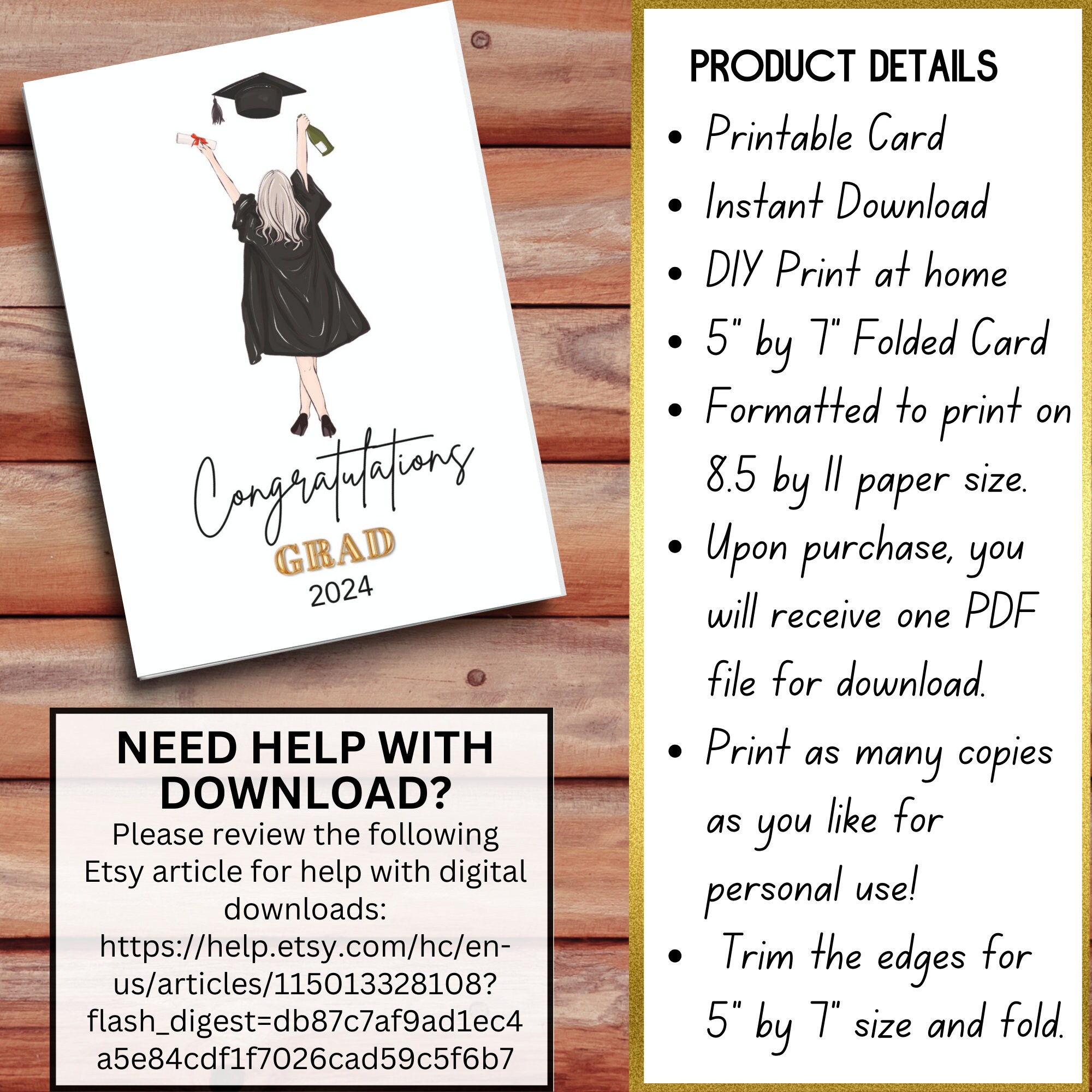 Instant Download Printable Graduation Card Congratulations Graduate ...